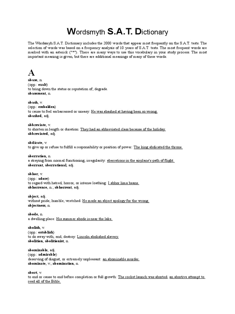 Wordsmyh S.a.T. Dictionary. 2000 Words That Appear Most Frequently ...