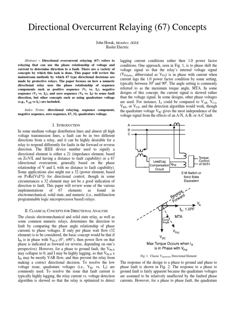 Directional Overcurrent Relaying (67) Concepts: A Review of Mainstream ...