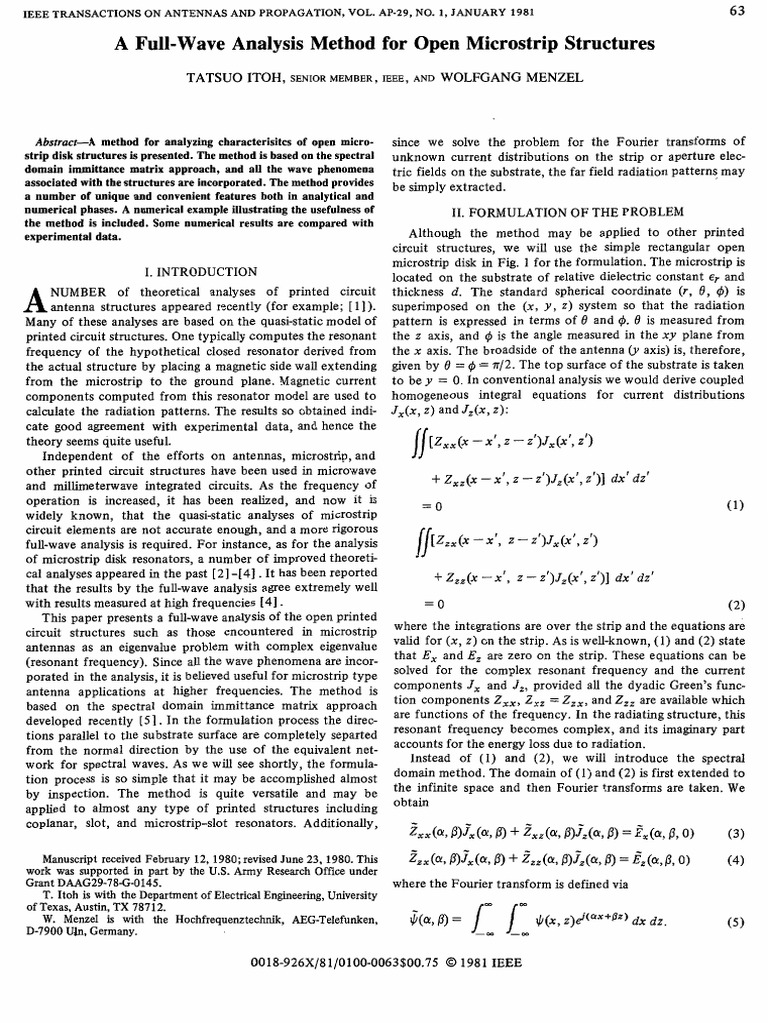 Itoh Full-Wave Analysis Microstrip Structure | PDF | Basis (Linear Algebra) | Antenna (Radio)
