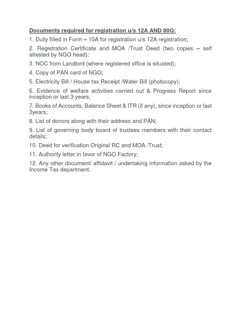 Documents Required For 12a Reg | PDF