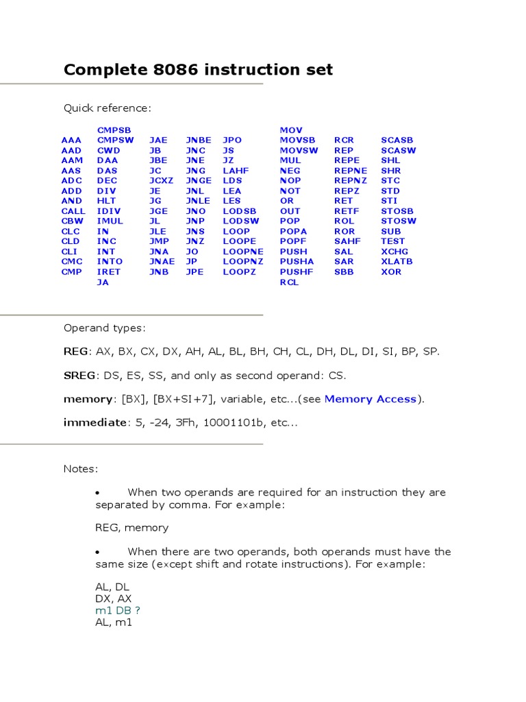 Modul 2c. Daftar Perintah 8086 Lengkap (Instruction Set) | PDF | Binary ...