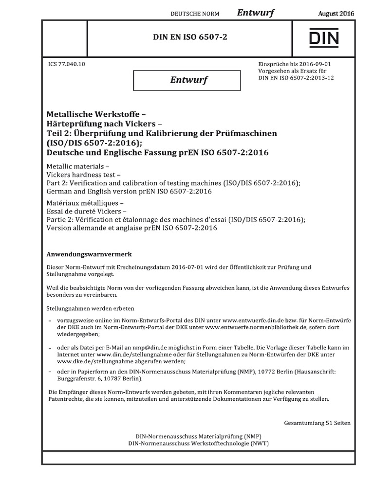 Din en Iso 6507-2 e 2016-08 PDF | PDF