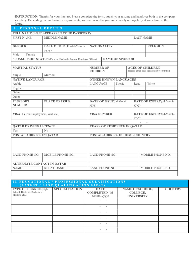 Employment Application Form | PDF | Travel Visa | Employment