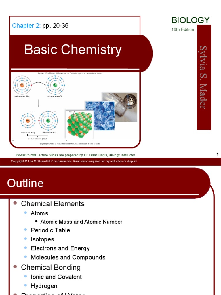 Basic Chemistry: Biology | PDF | Chloride | Chemical Bond