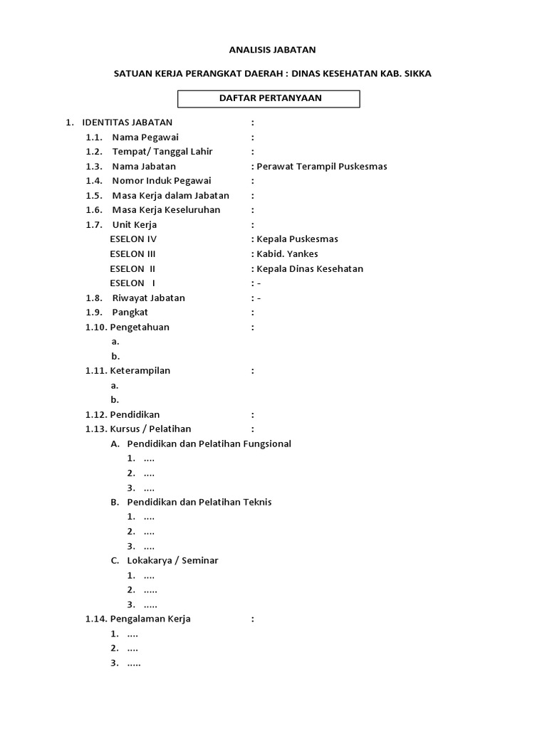 Form ANJAB Perawat Terampil Puskesmas | PDF