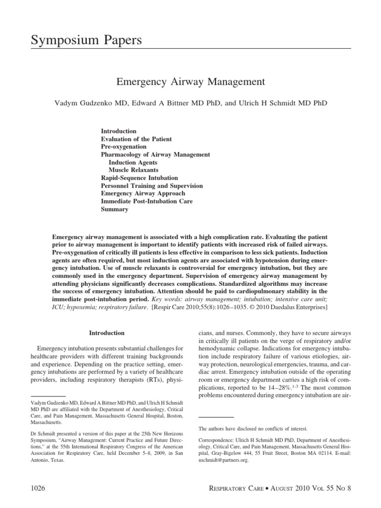 Symposium Papers: Emergency Airway Management | PDF | Anesthesia ...