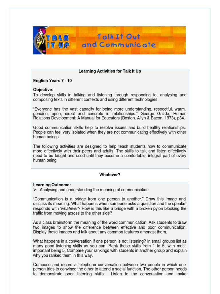 Effective Communication Skills for Teens | PDF | Conversation ...