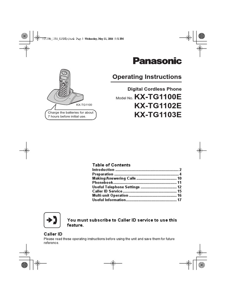 Panasonic KX-TGA110EX User Manual | Telephone | Battery (Electricity ...