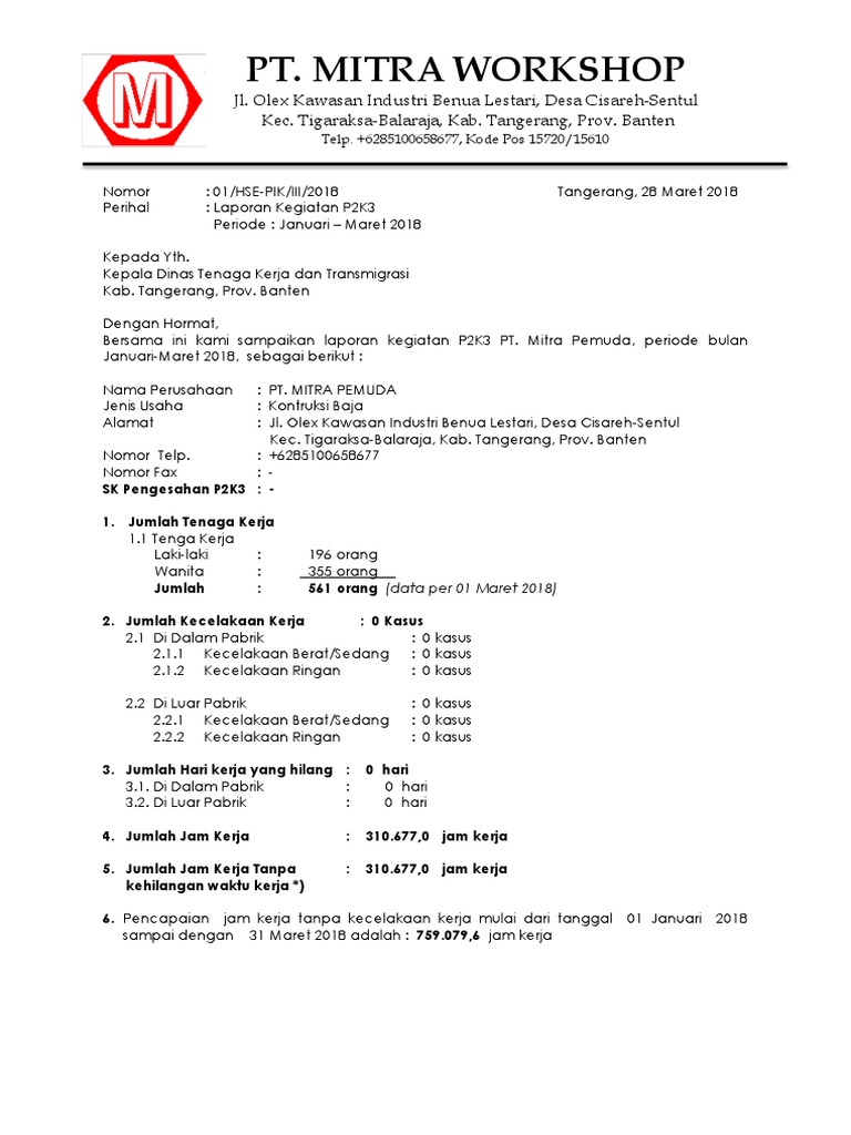 Laporan P2K3 Triwulan | PDF
