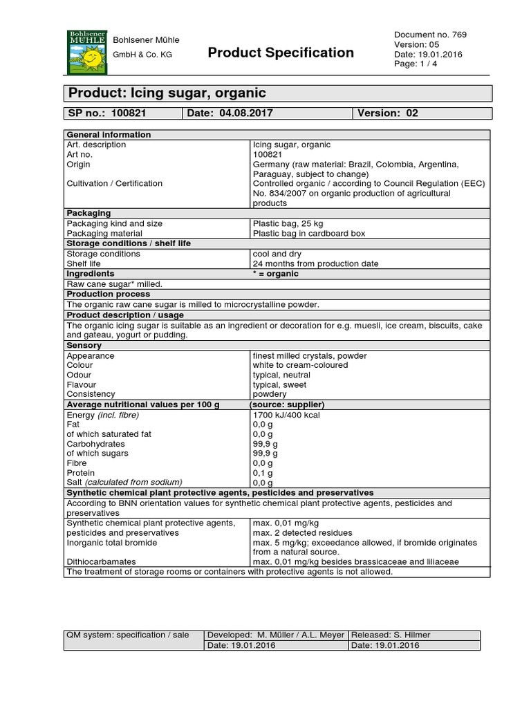 Product Specification: SP No.: 100821 Date: 04.08.2017 | PDF | Nut ...