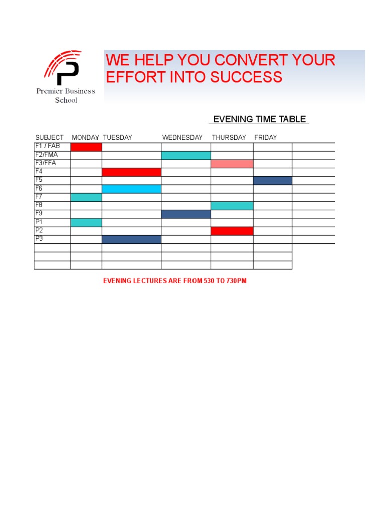 We Help You Convert Your Effort Into Success: Evening Time Table | PDF