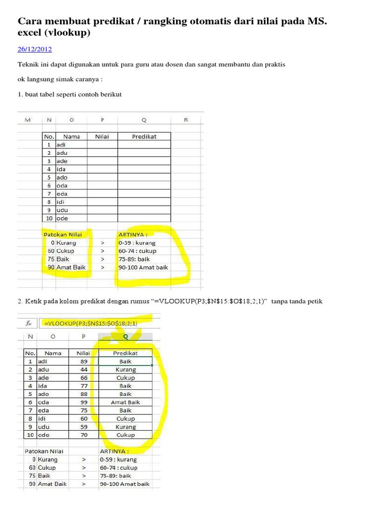 Rumus Predikat Otomatis di Excel | PDF