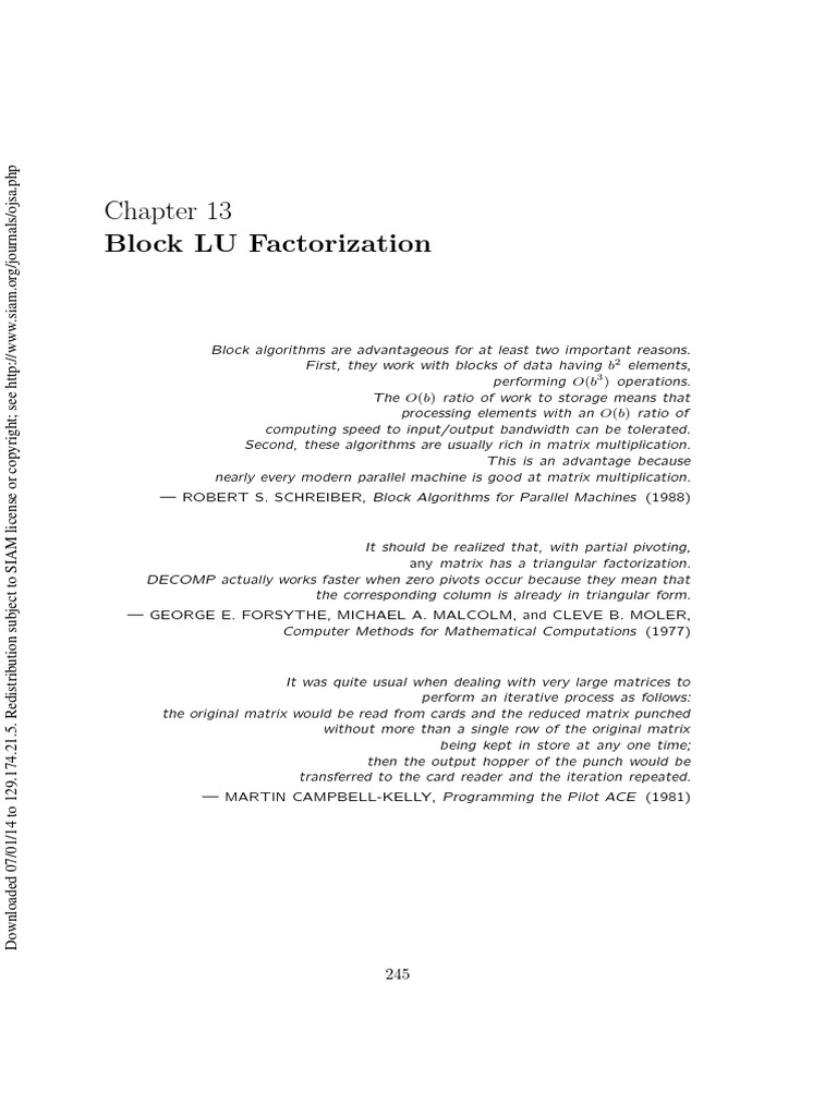 Block LU Factorization | PDF | Matrix (Mathematics) | Theoretical ...