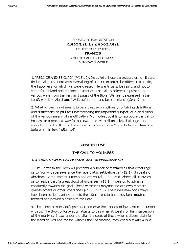 Gaudete Et Exsultate Apostolic Exhortation Pope Francis in English ...