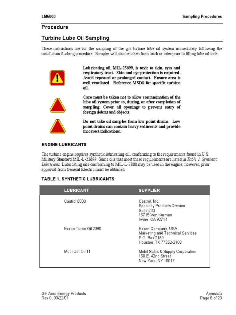 LM6000 Sampling Procedure With Specifications | PDF | Fuels | Potassium