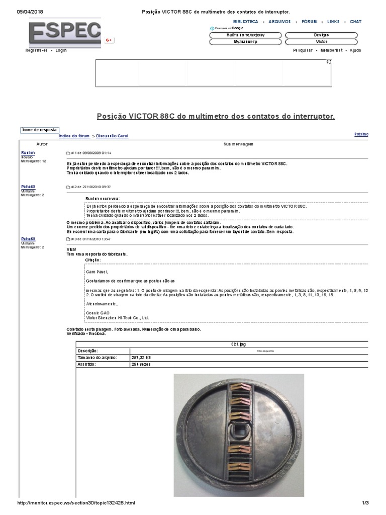 Contatos Multímetro VICTOR 88C: Soluções e Layouts | PDF | Distribuição ...
