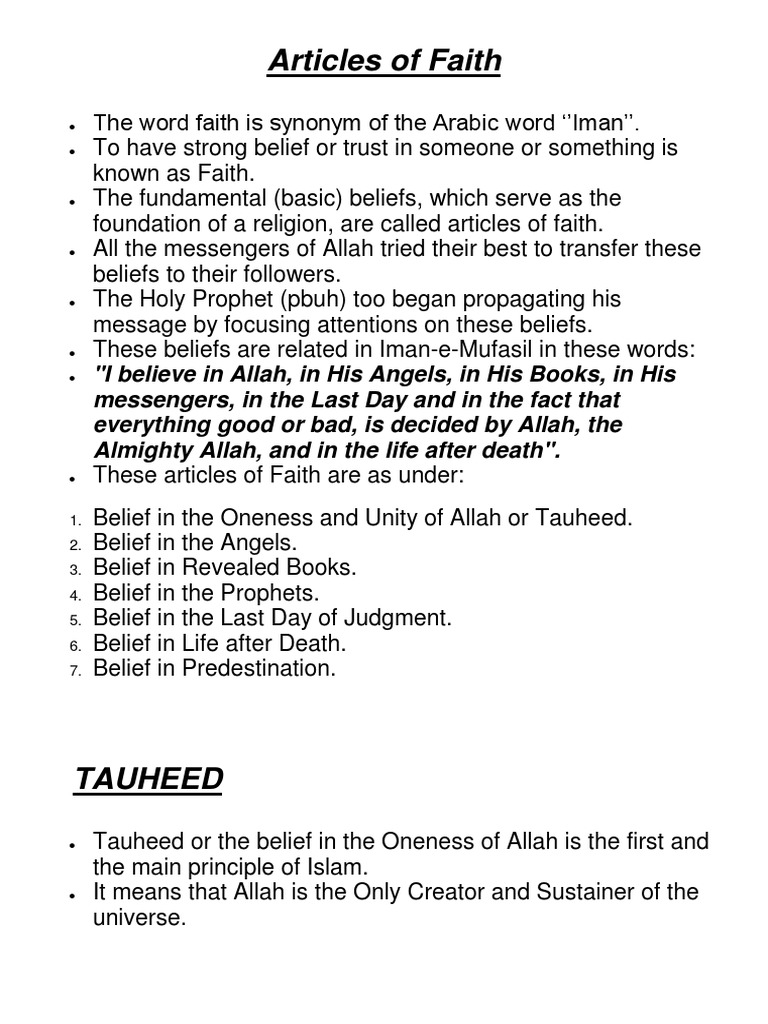 Articles of Faith | PDF | Tawhid | Prophets And Messengers In Islam