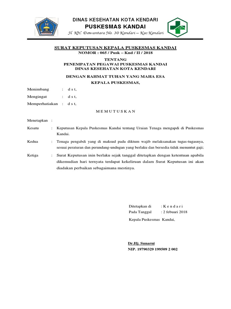 SK Penempatan Pegawai Pns | PDF