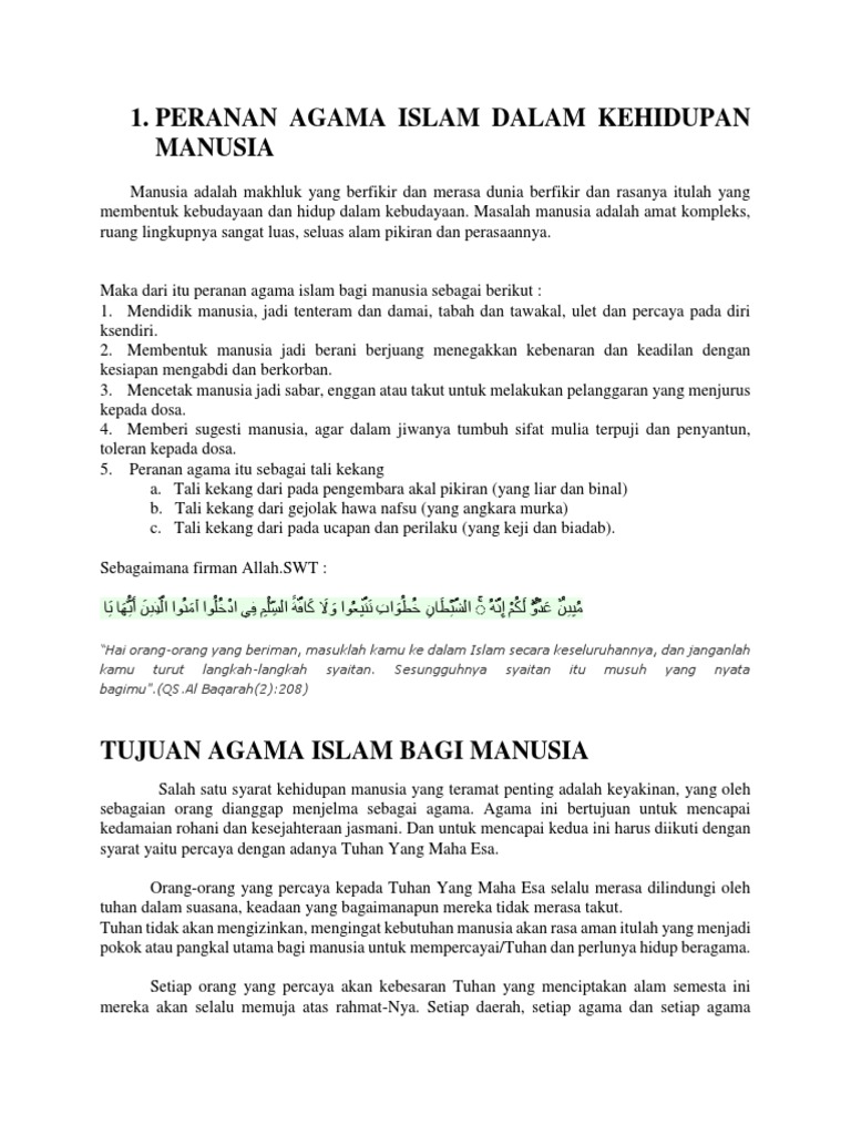 Peranan Agama Islam Dalam Kehidupan Manusia | PDF