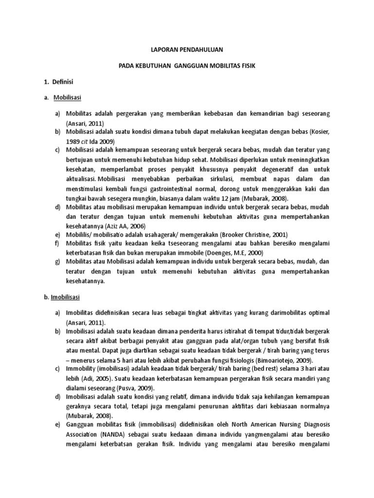 Laporan Pendahuluan Kebutuhan Mobilisasi | PDF