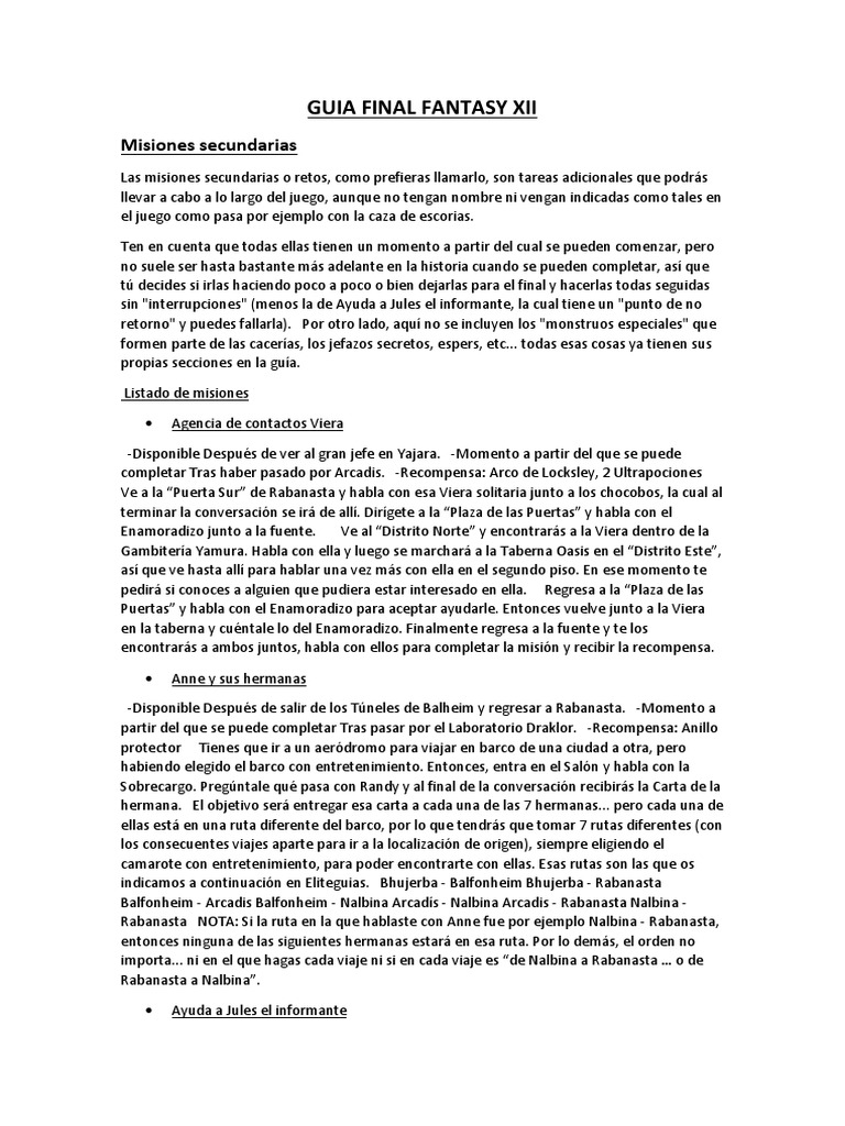 Guia Final Fantasy Xii | PDF | Naturaleza | Ocio