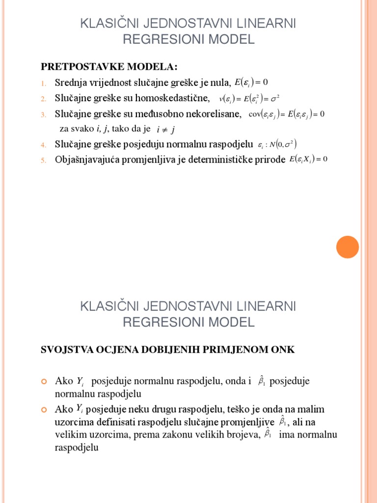 Klasicni Jednostavni Linearni Regresioni Model | PDF