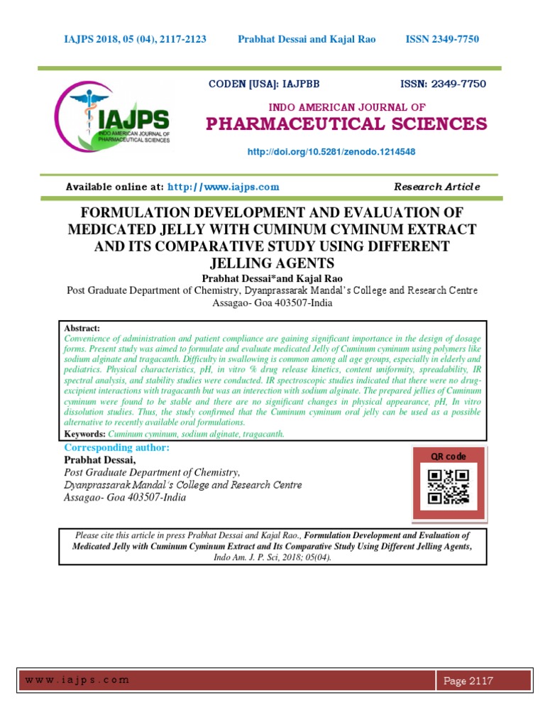 Medicated Jelly Formulation with Cumin Extract | PDF | Gelatin ...