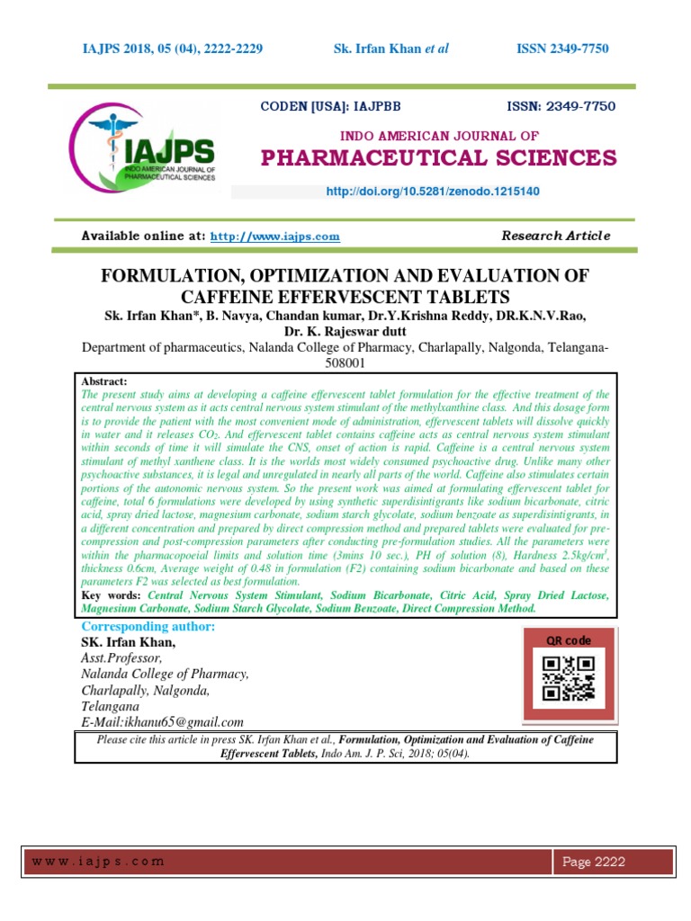 Formulation, Optimization and Evaluation of Caffeine Effervescent ...