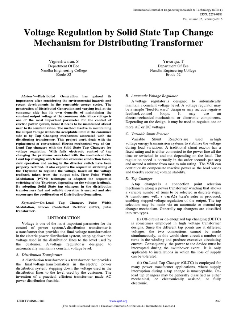 Voltage Regulation by Solid State Tap Change Mechanism For Distributing Transformer | PDF ...