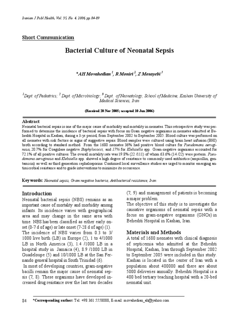 Bacterial Culture of Neonatal Sepsis | PDF | Sepsis | Antimicrobial ...