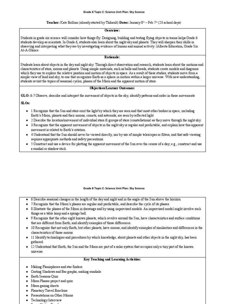 Sky Science Unit Planning | PDF | Night Sky | Sky