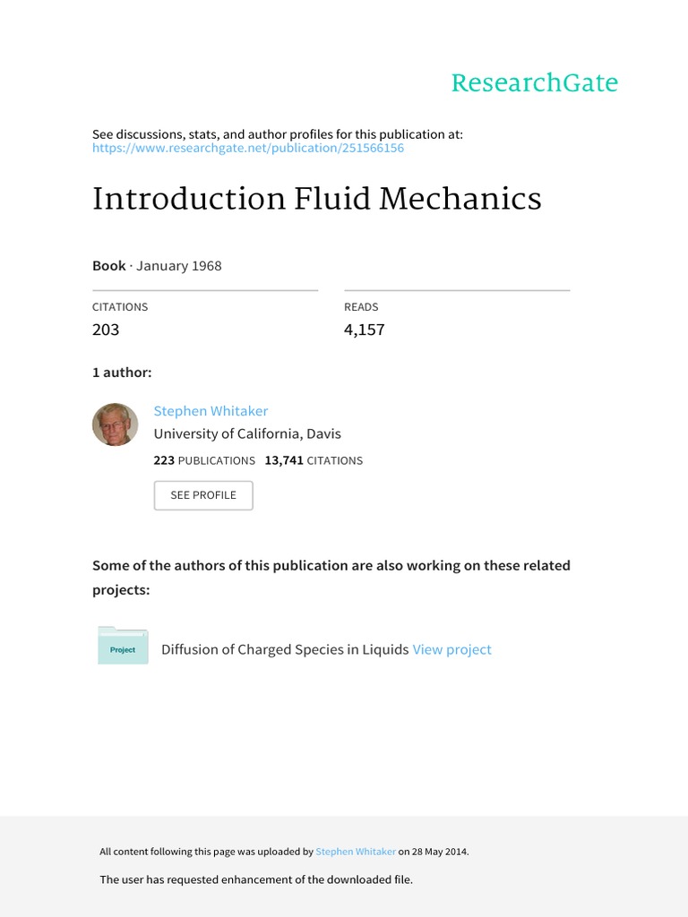 Introduction to Fluid Mechanics by Stephen Whitaker: An Overview and ...