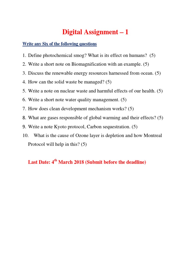 Digital Assignment - 1: Write Any Six of The Following Questions | PDF