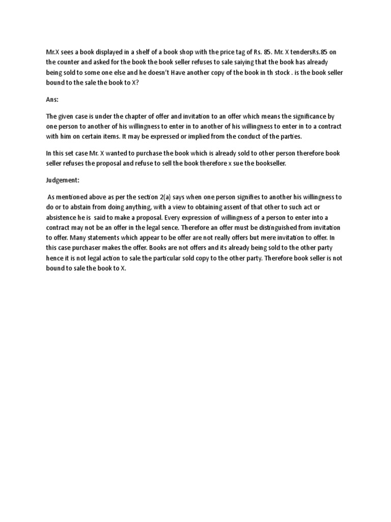 Law Case | PDF | Consideration | Bookselling