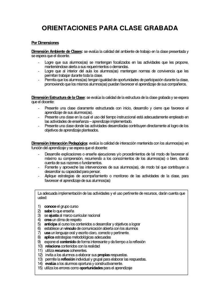 Pauta Generica Clase Grabada | PDF | Salón de clases | Aprendizaje