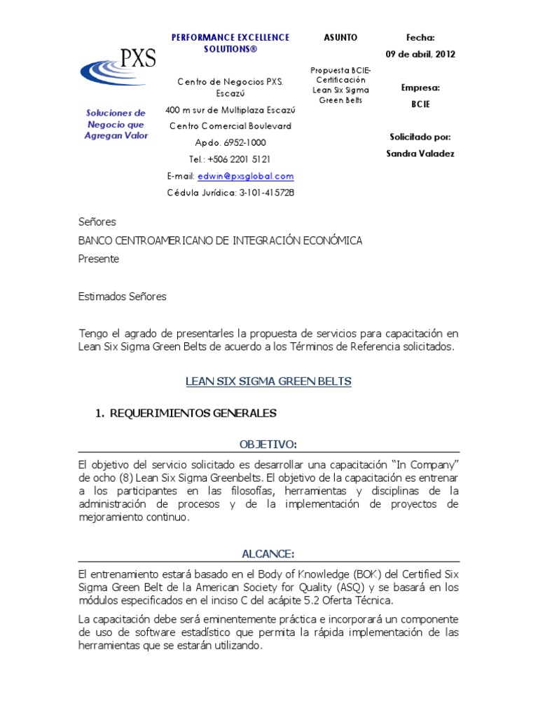Capacitacion De Lean Six Sigma Green Belts PDF Six Sigma Costa Rica
