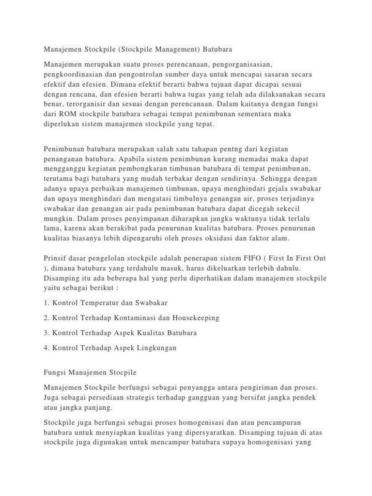 Manajemen Stockpile | PDF