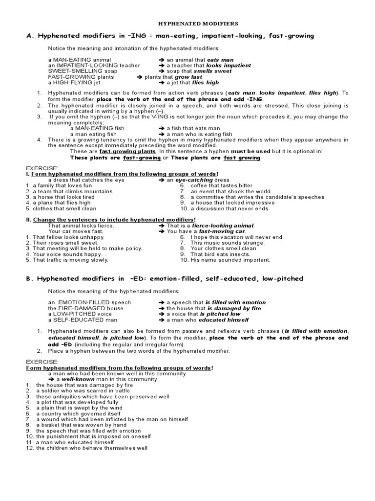 Understanding Hyphenated Modifiers | PDF | Verb | Linguistic Typology