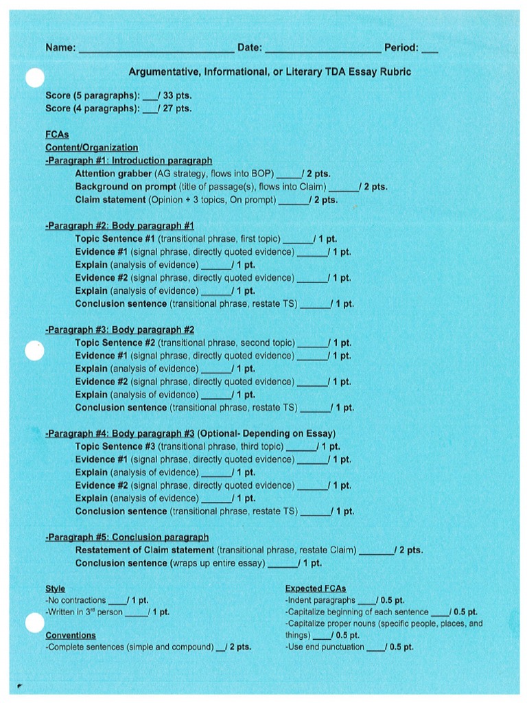 Tda Grading Rubric | PDF