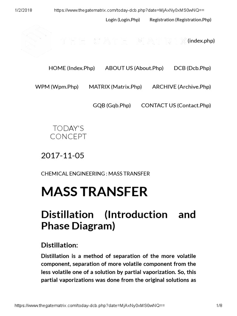 Mass Transfer: Distillation (Introduction and Phase Diagram) | PDF ...
