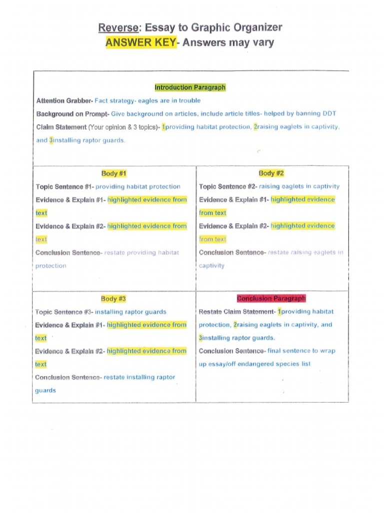 Essay To Graphic Organizer Answer Key | PDF