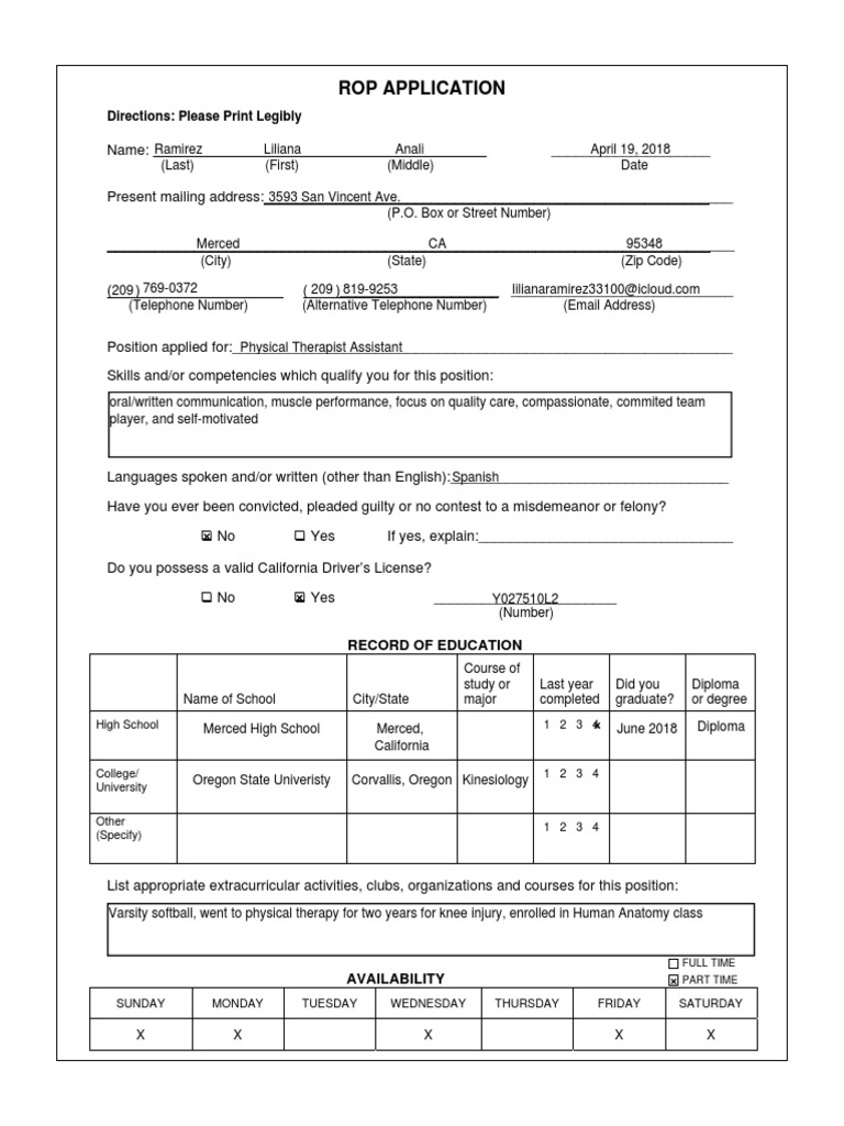 Job Application | PDF | Physical Therapy