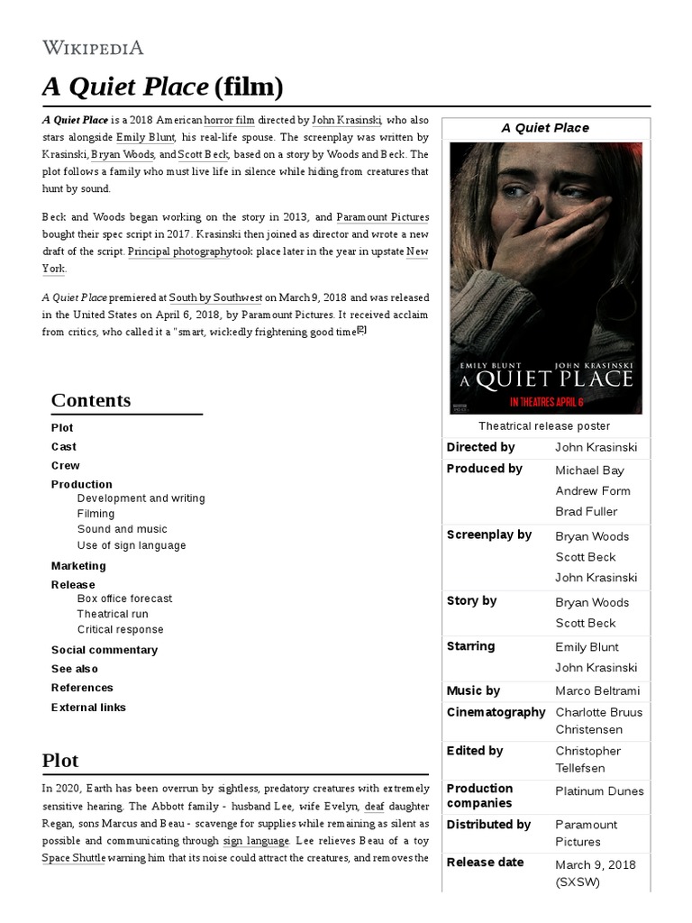 A Quiet Place Film | Download Free PDF | American Sign Language ...