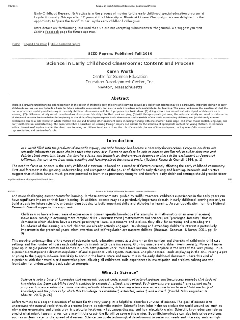 Science in Early Childhood Classrooms Content and Process | PDF | Early ...