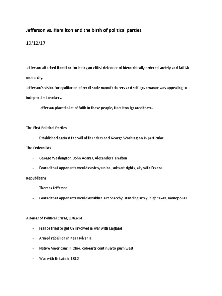 10:12 - Jefferson vs. Hamilton and The Birth of Political Parties | PDF