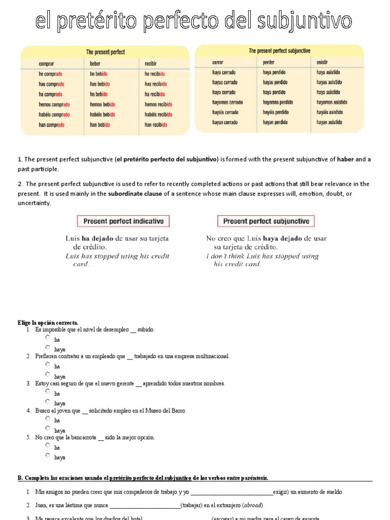 El Preterito Perfecto Del Subjuntivo | PDF