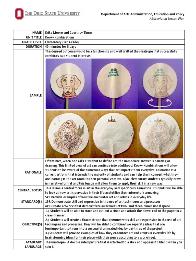 Abbreviated Lesson Form | PDF | Animation | Lesson Plan