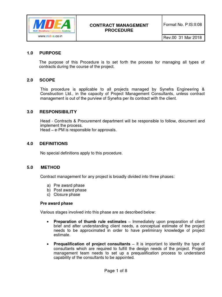 Contract Management Procedure-MDEA | PDF | Procurement | Project Management