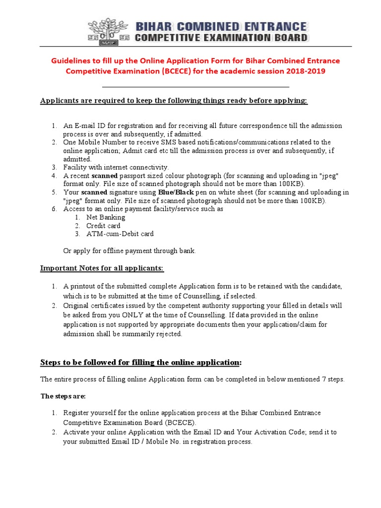 BCECE 2025 Admission Document Guidelines | PDF | Online And Offline ...