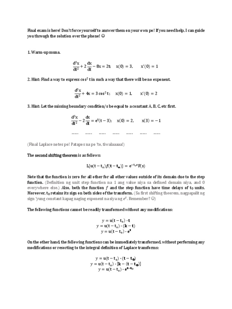 Laplace Transform Final Exam V2 Pdf Laplace Transform Applied
